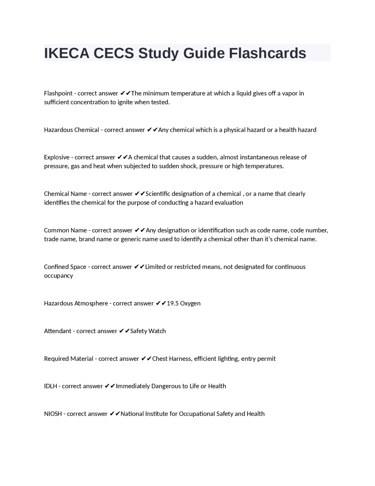 IKECA CECS Study Guide Flashcards | Exams Nursing | Docsity