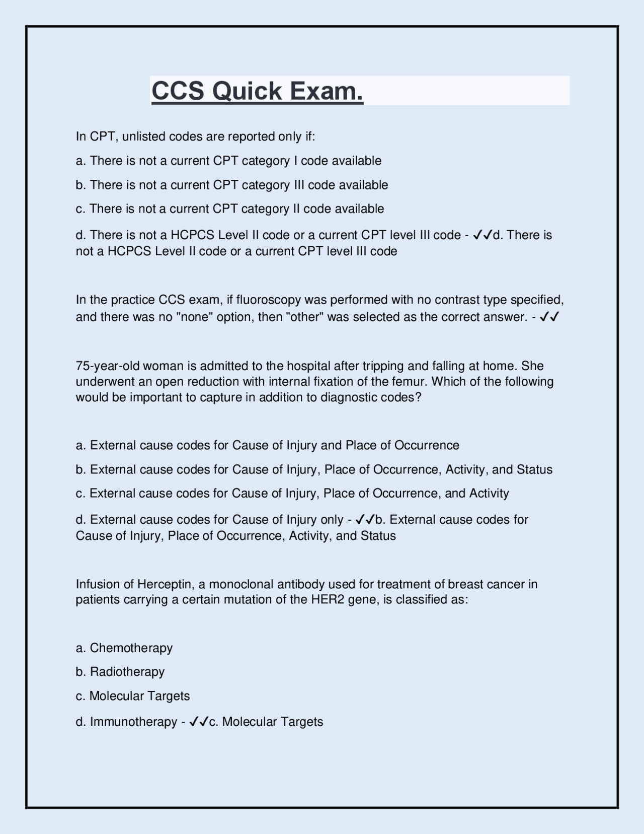 CCS Quick Examination with Questions and Answers A+ graded | Exams ...