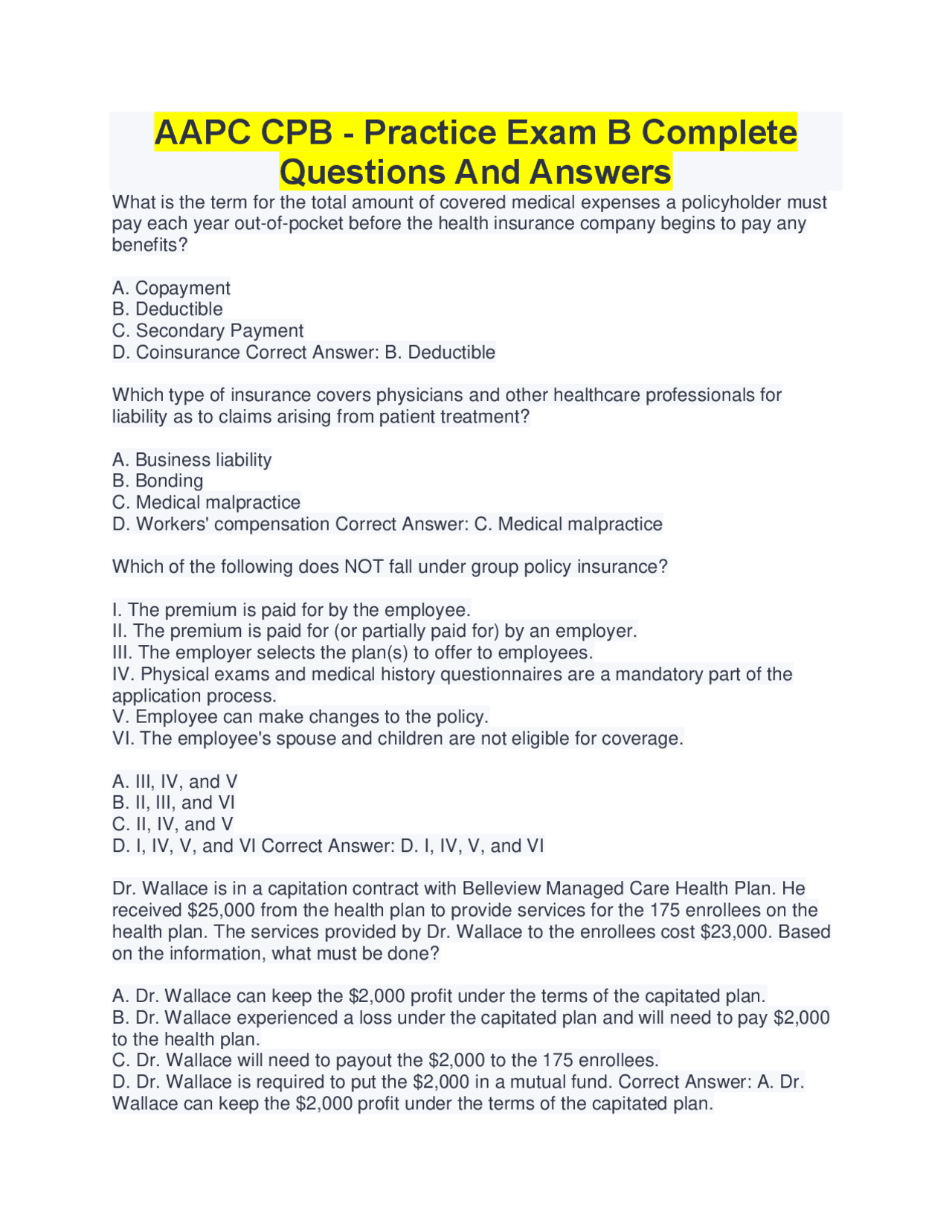 AAPC CPB - Practice Exam B Complete Questions And Answers | Exams ...