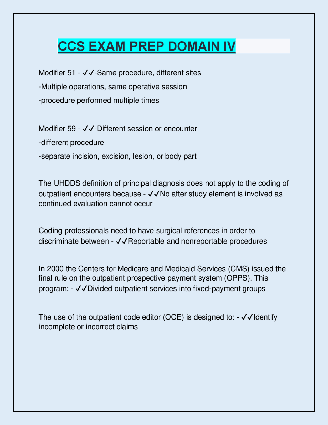 CCS EXAM PREP DOMAIN IV | Exams Medicine | Docsity