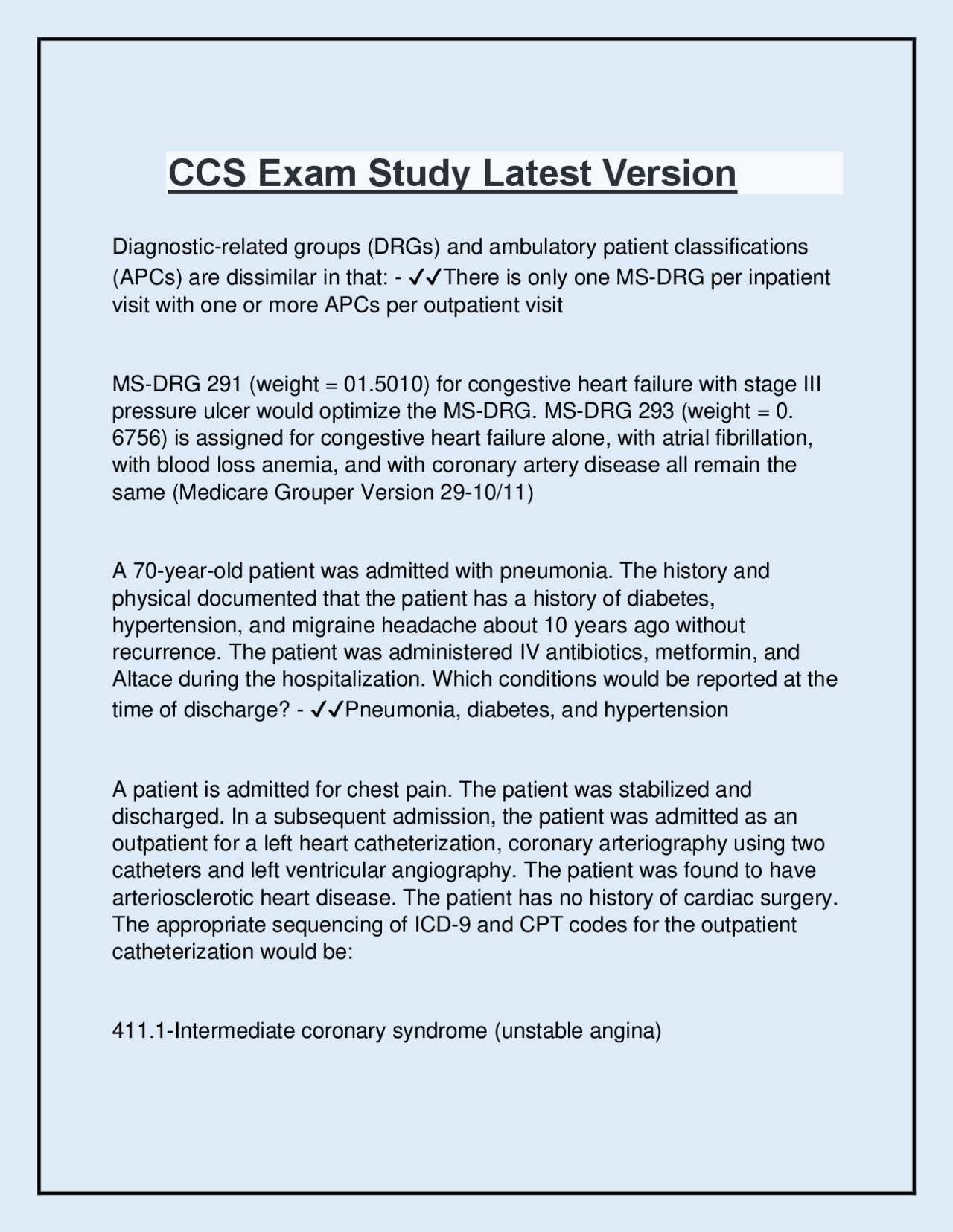 CCS Exam Study Latest Version with Questions and Answers A+ graded ...
