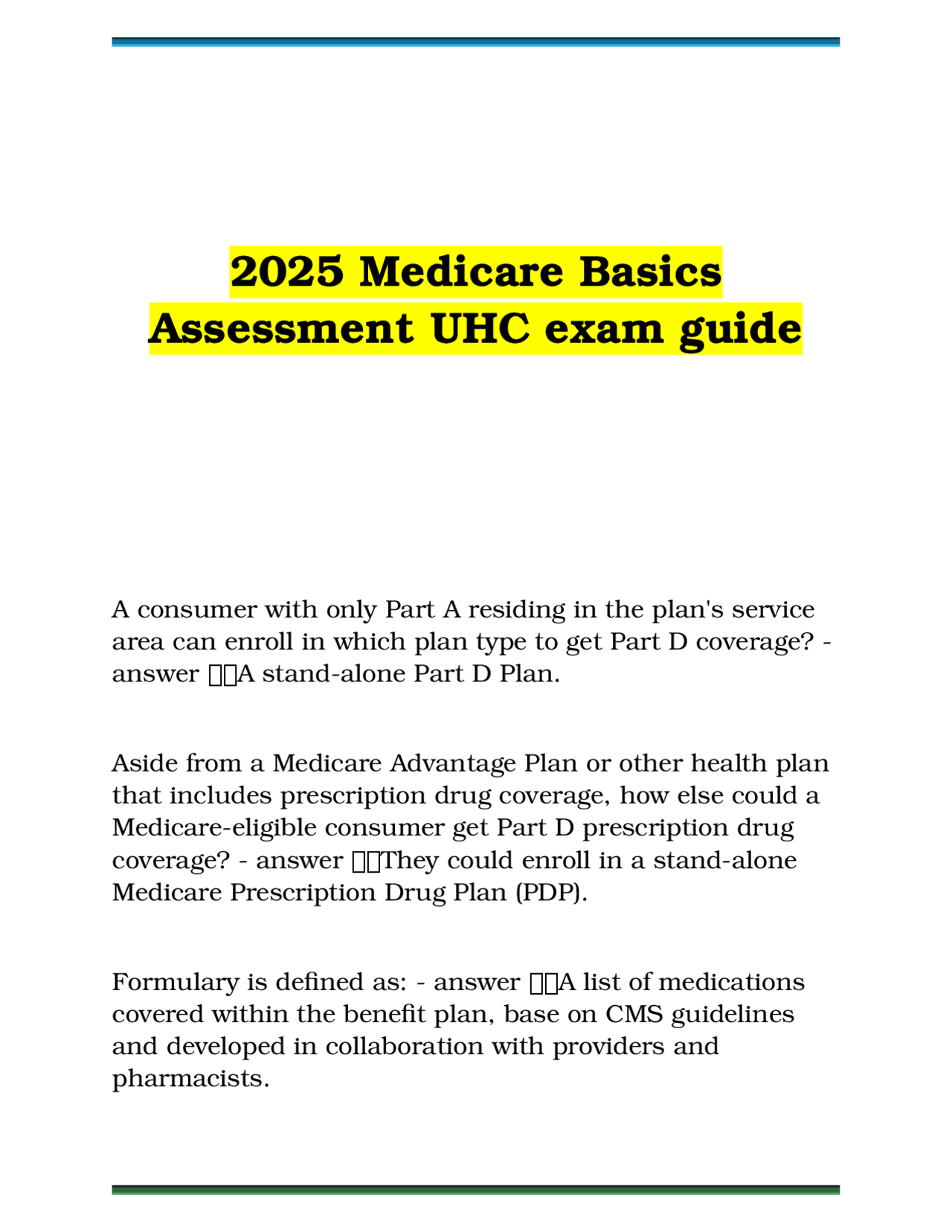 2025 Medicare Basics Assessment UHC exam guide | Exams Nursing | Docsity