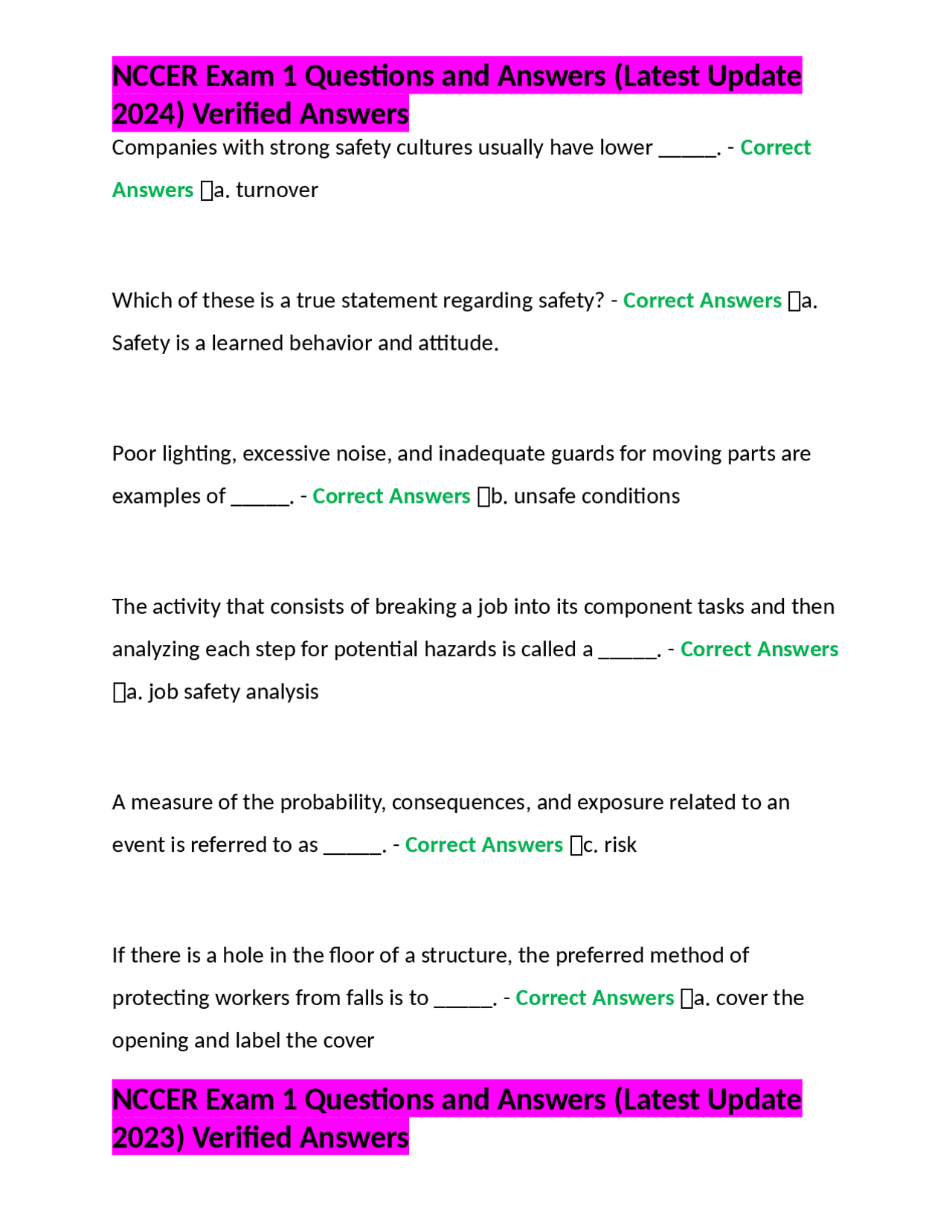 NCCER Exam 1 Questions and Answers (Latest Update 2024) Verified ...