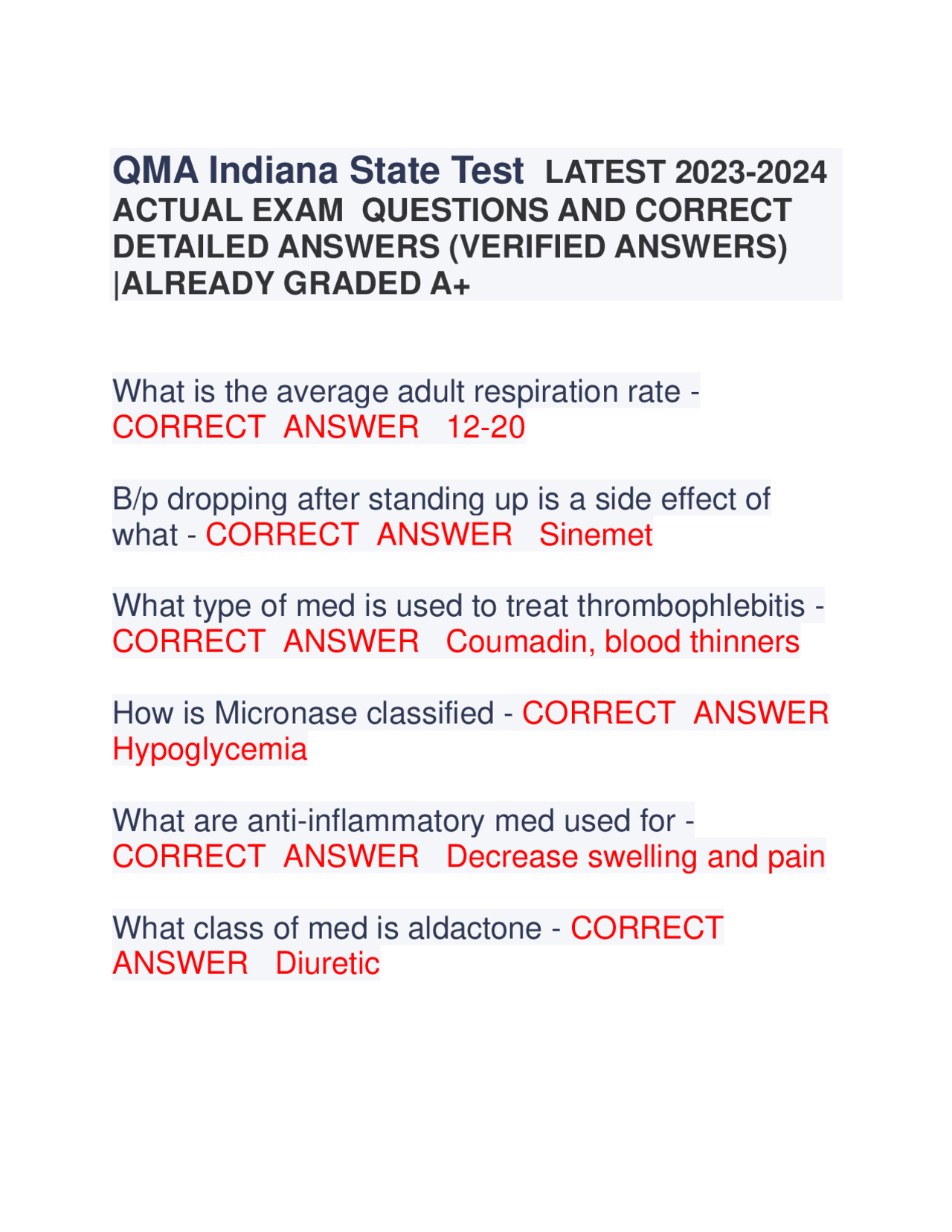 QMA Indiana State Test LATEST 2023-2024 ACTUAL EXAM QUESTIONS AND ...