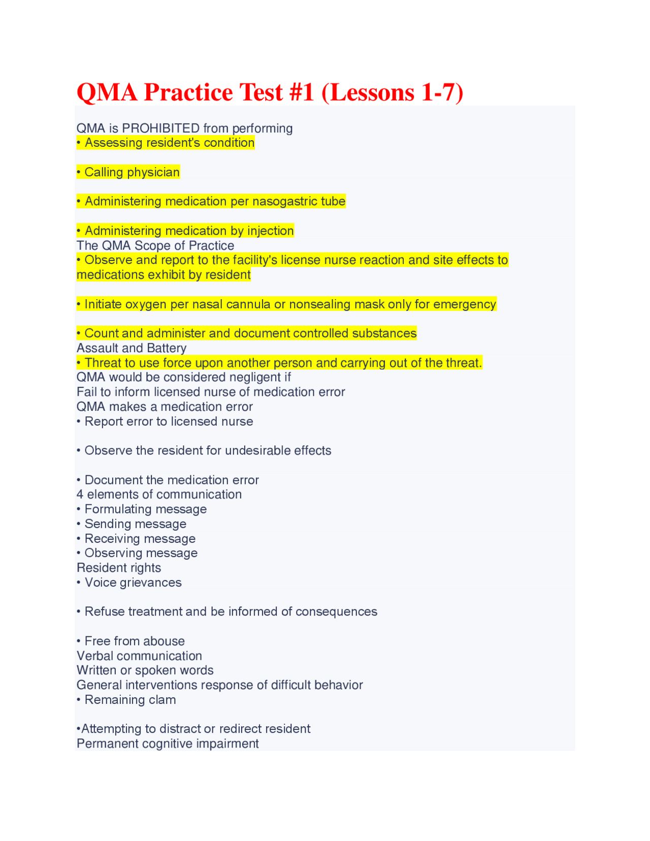 QMA Practice Test #1: Scope of Practice and Emergency Procedures ...