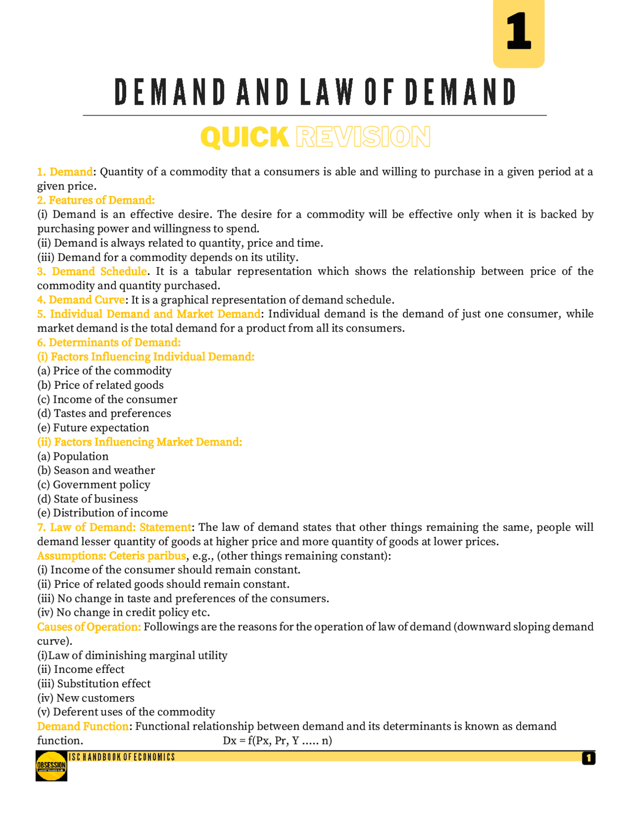 Economics – ISC – Class 12 – Demand and Law of Demand – Quick Revision ...