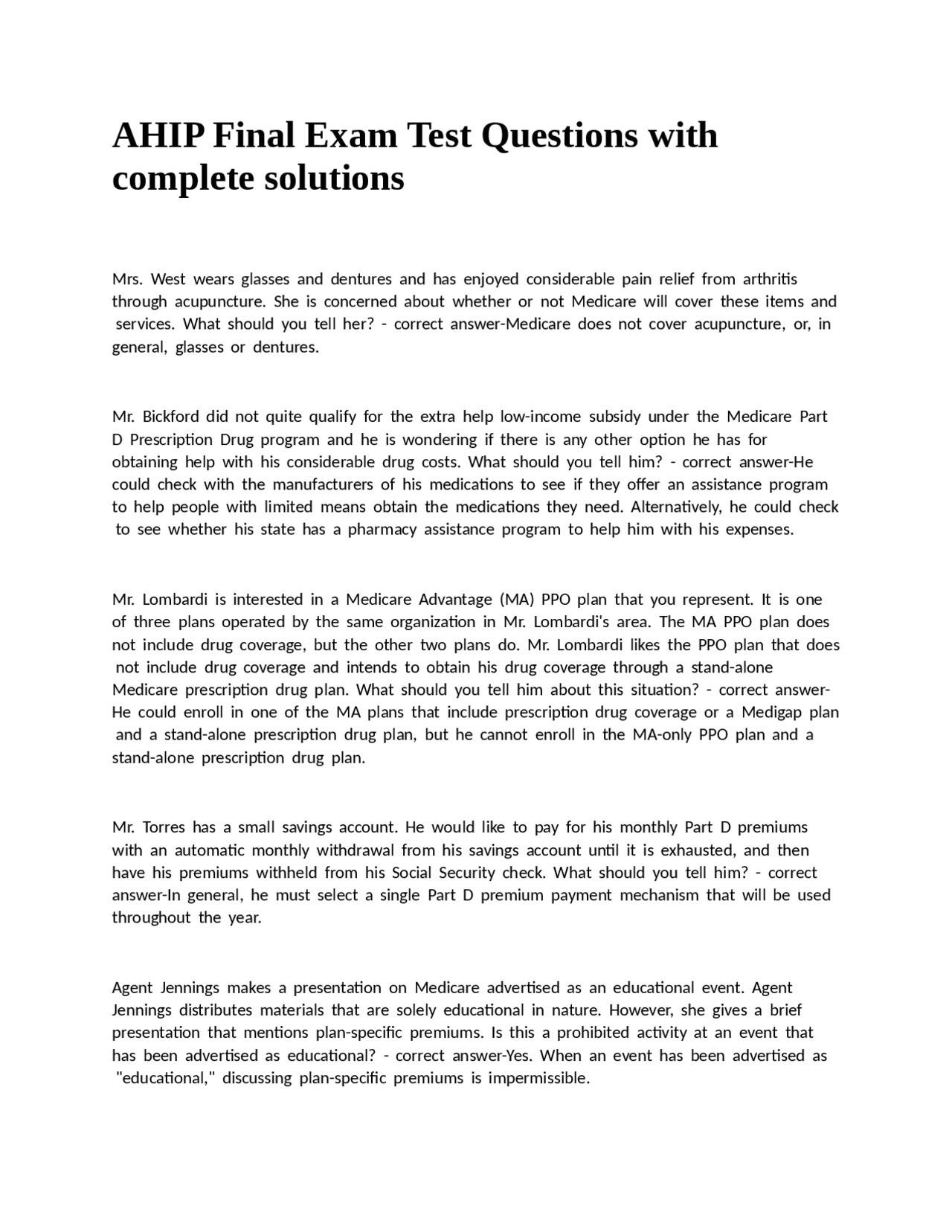 AHIP Final Exam Test Questions with complete solutions. | Exams Nursing ...