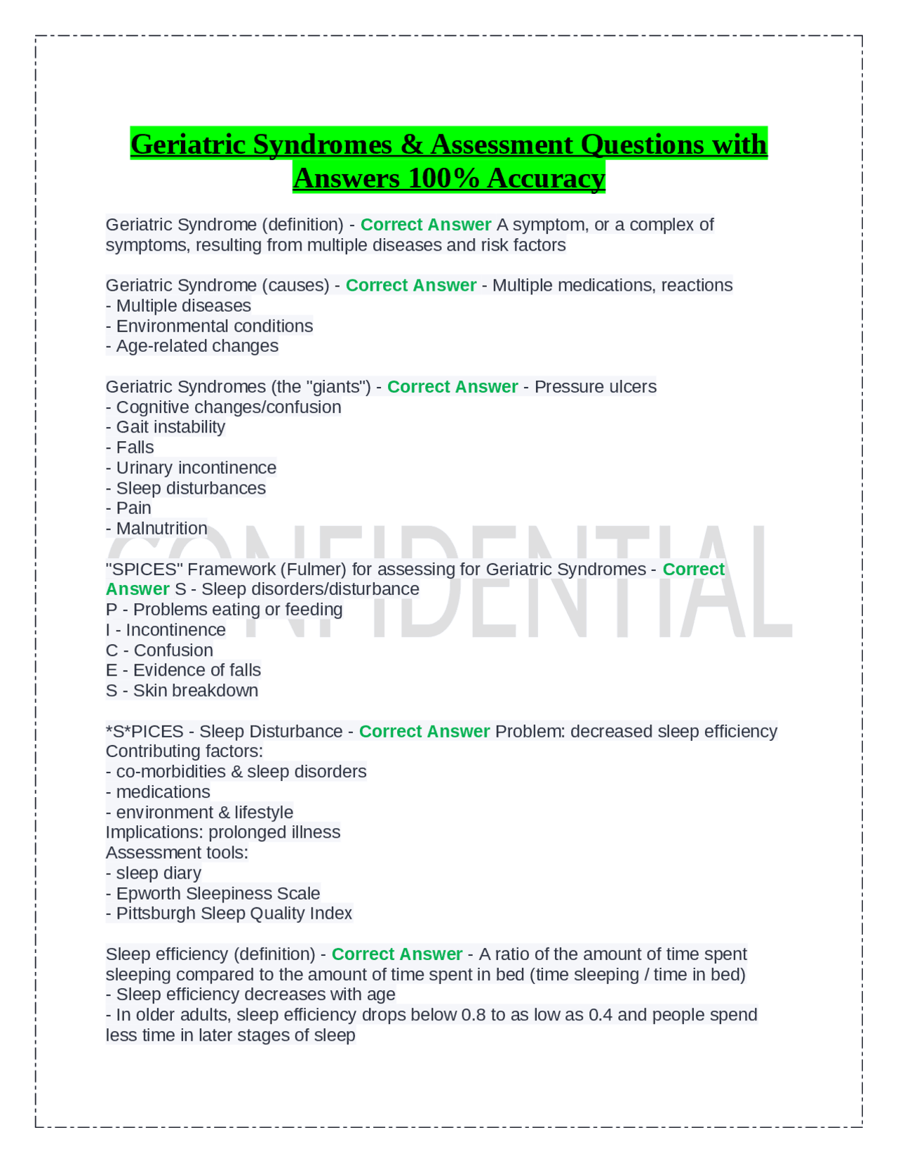 Geriatric Syndromes & Assessment Questions with Answers | Exams Nursing ...