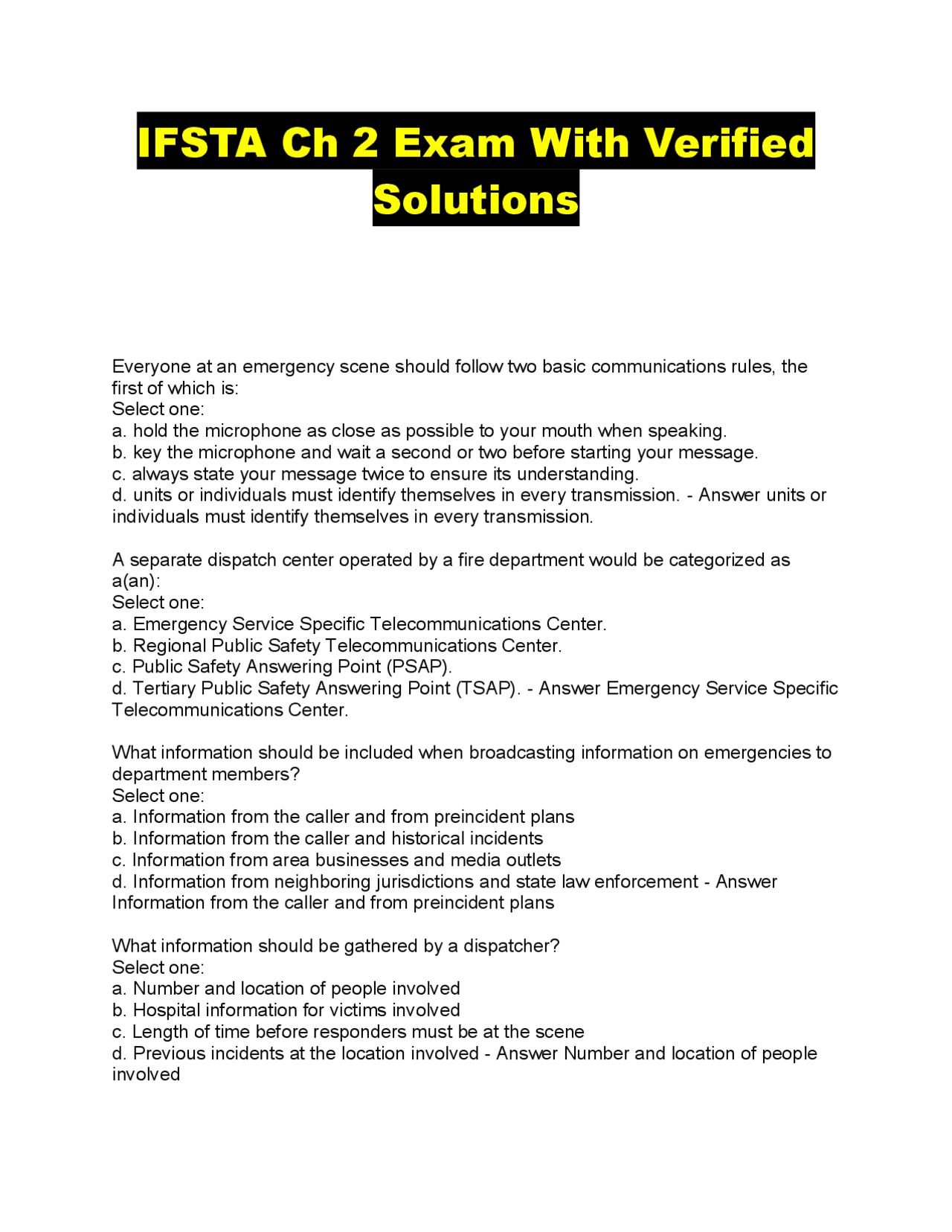 IFSTA Ch 2 Exam With Verified Solutions 2025 | Exams Safety and Fire ...