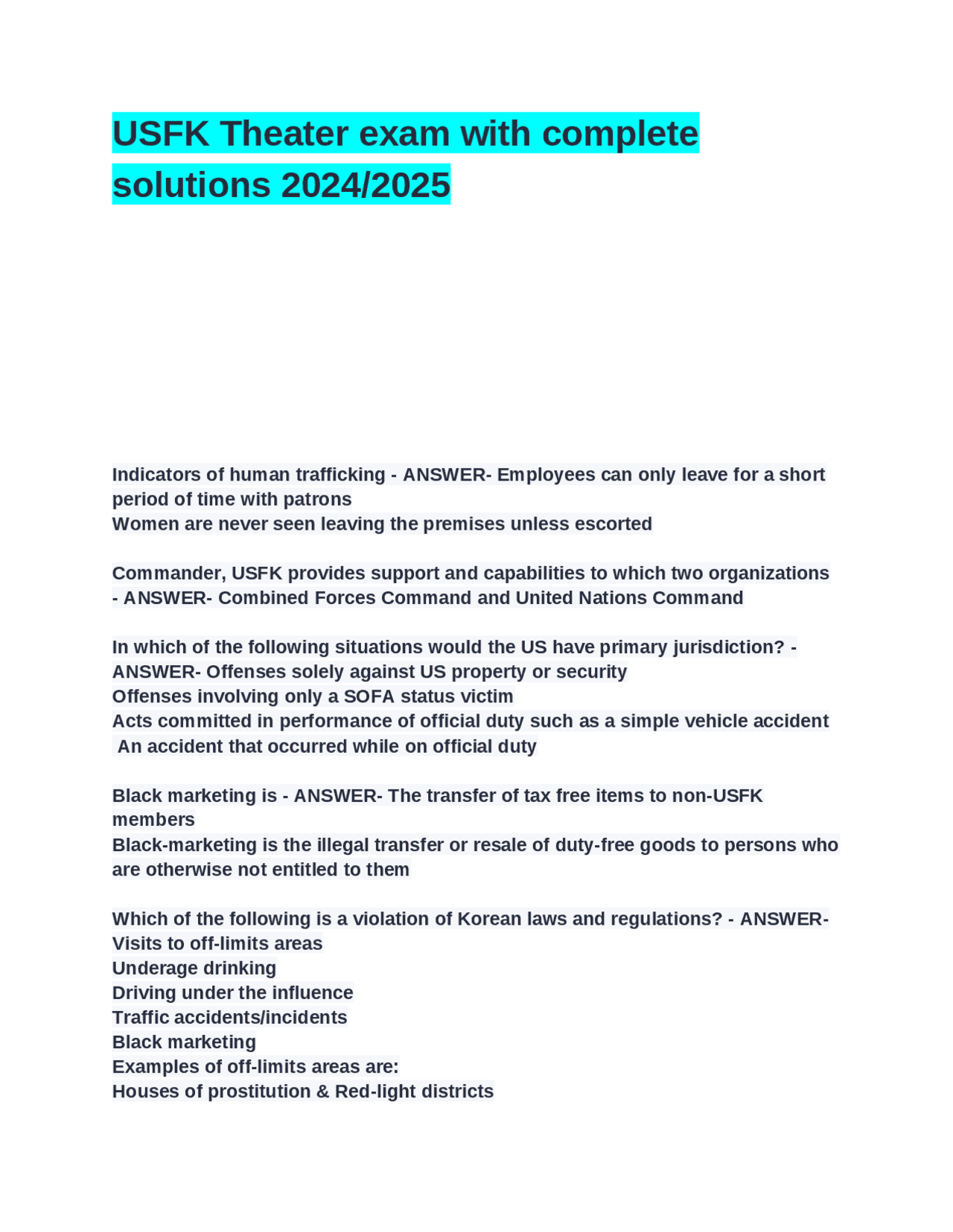 USFK Theater exam with complete solutions 2024_2025.docx | Exams ...