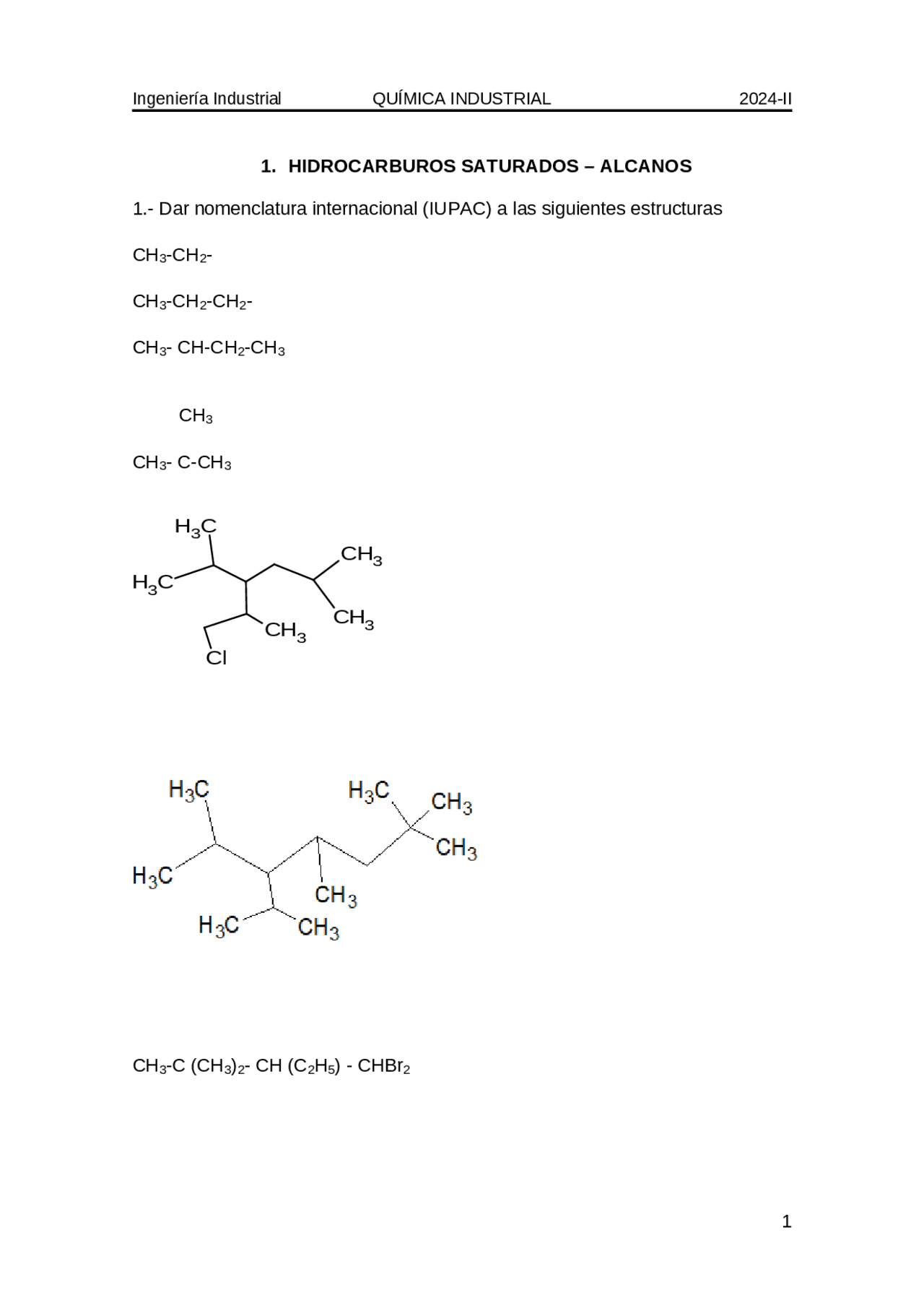 Ejercicios alcanos nomenclatura | Guías, Proyectos, Investigaciones de Química | Docsity