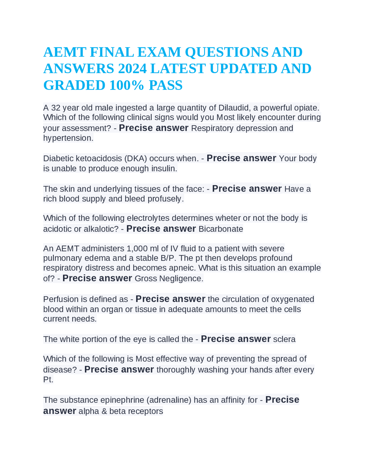 AEMT FINAL EXAM QUESTIONS AND ANSWERS 2024 LATEST UPDATED AND GRADED ...