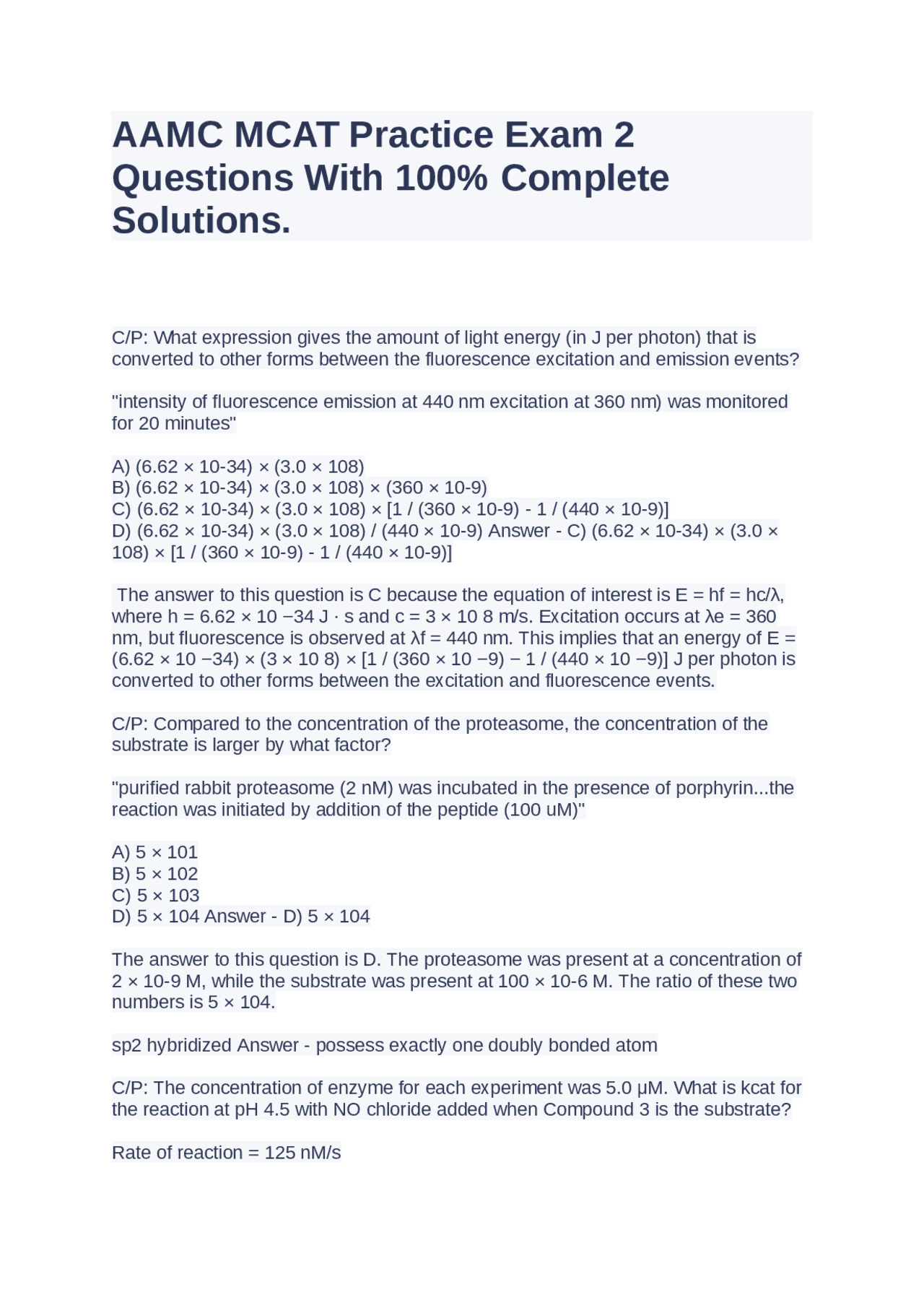 AAMC MCAT Practice Exam 2 Questions With 100% Complete Solutions ...