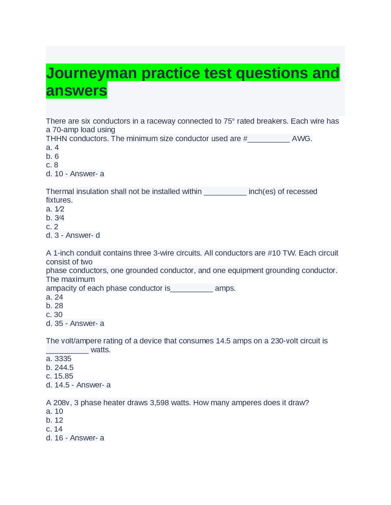 Journeyman practice test questions and answers | Exams Nursing | Docsity