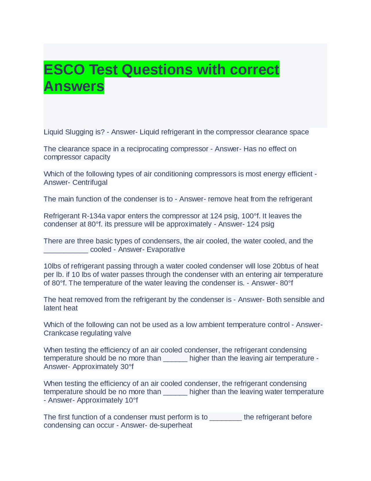 ESCO Test Questions with correct Answers | Exams Nursing | Docsity