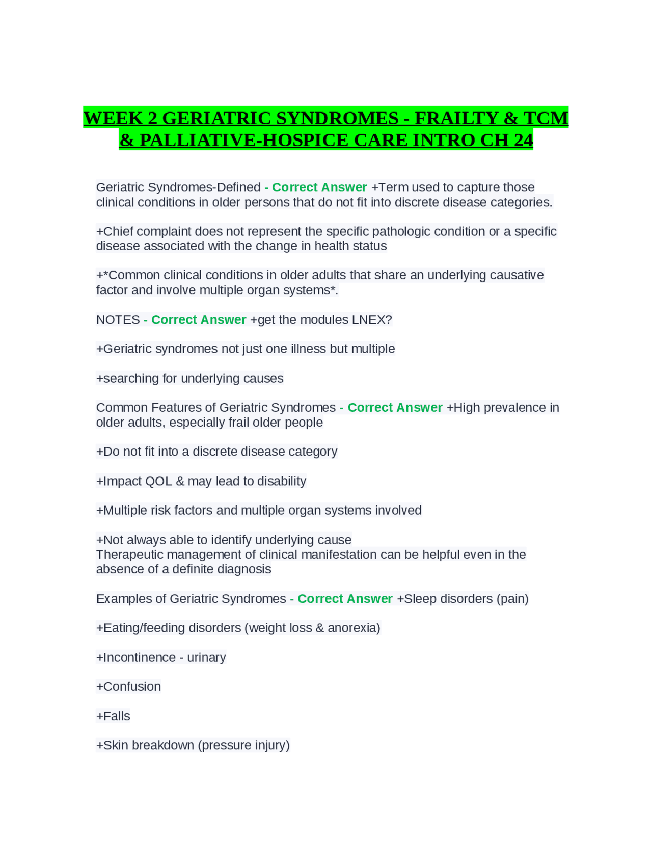 WEEK 2 GERIATRIC SYNDROMES - FRAILTY & TCM & PALLIATIVE-HOSPICE CARE ...
