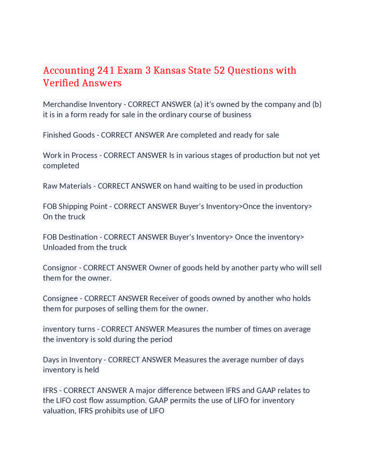 Accounting 241 Exam 3 Kansas State 52 Questions with Verified Answers ...