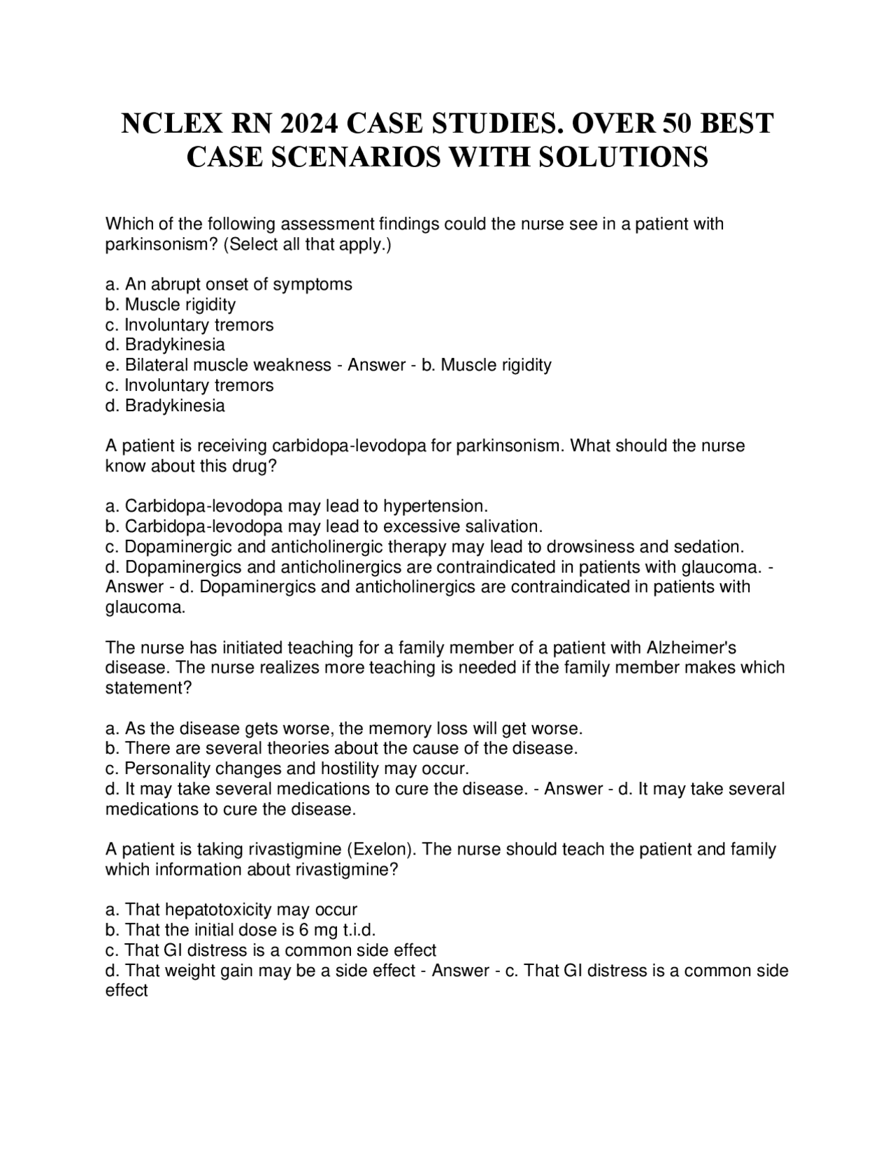 NCLEX RN 2024 CASE STUDIES. OVER 50 BEST CASE SCENARIOS WITH SOLUTIONS ...