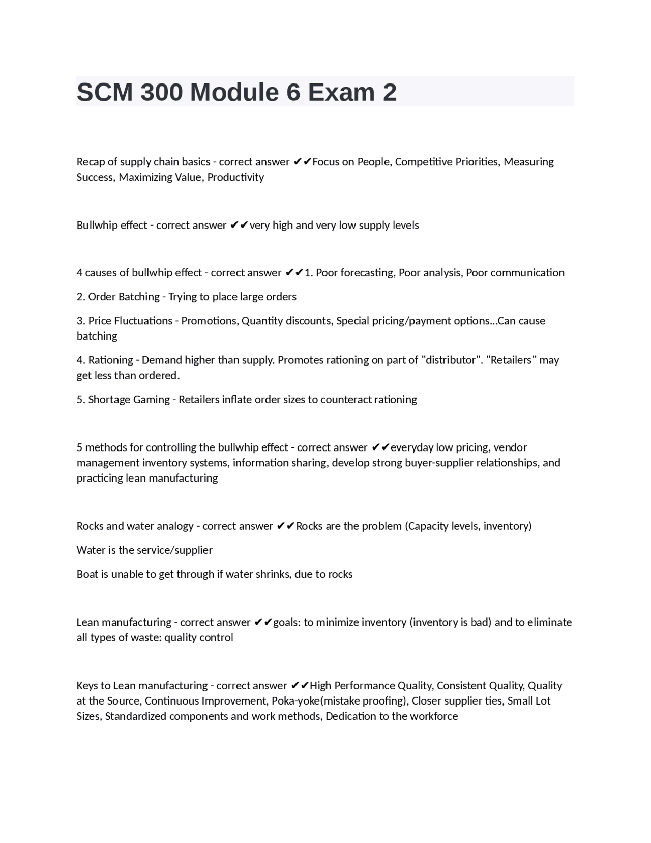 SCM 300 Module 6 Exam 2 well answered to pass rated A+ | Exams Nursing ...