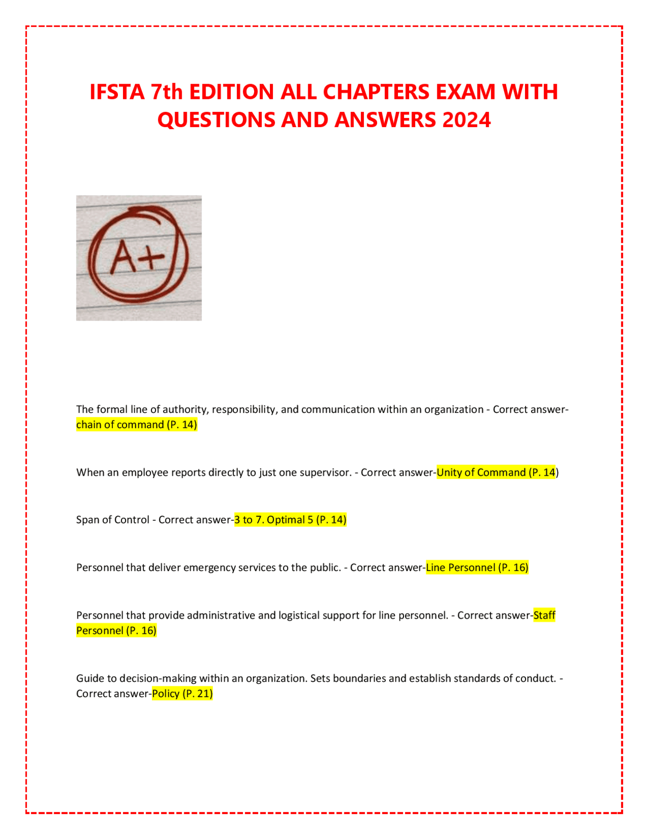 IFSTA 7th EDITION ALL CHAPTERS EXAM WITH QUESTIONS AND ANSWERS 2024 ...