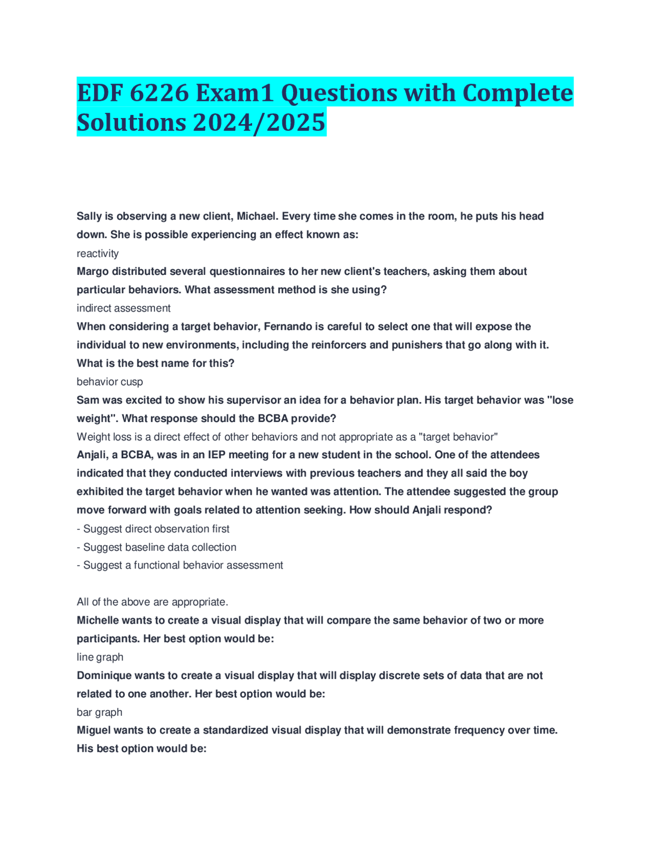 EDF 6226 Exam1 Questions with Complete Solutions 2024/2025 | Exams ...