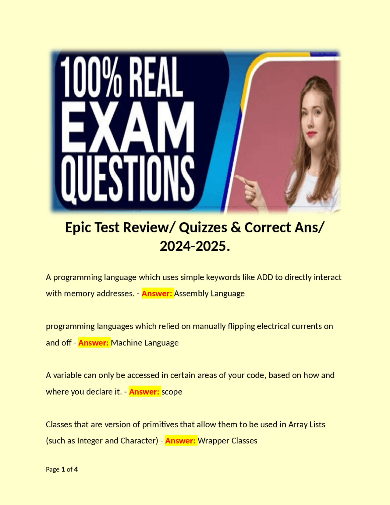 Epic Test Review/ Quizzes & Correct Ans/ 2024-2025. | Exams Nursing ...