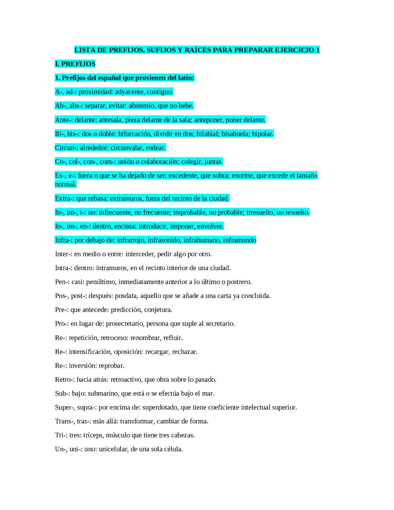 lista de surfijos y prefijos | Guías, Proyectos, Investigaciones de ...