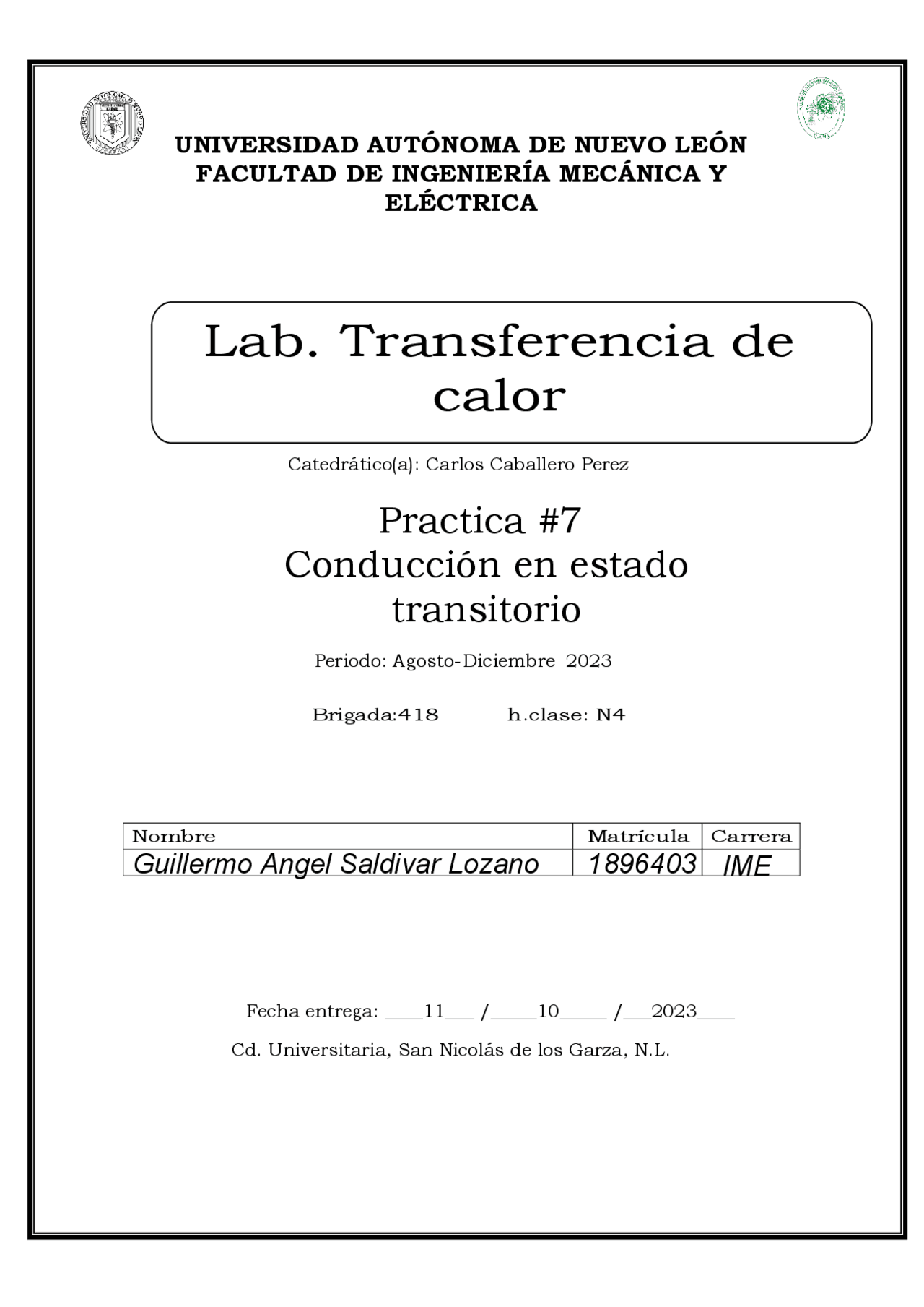 Practica 7 LAb transferencia de calor | Ejercicios de Transmisión de ...