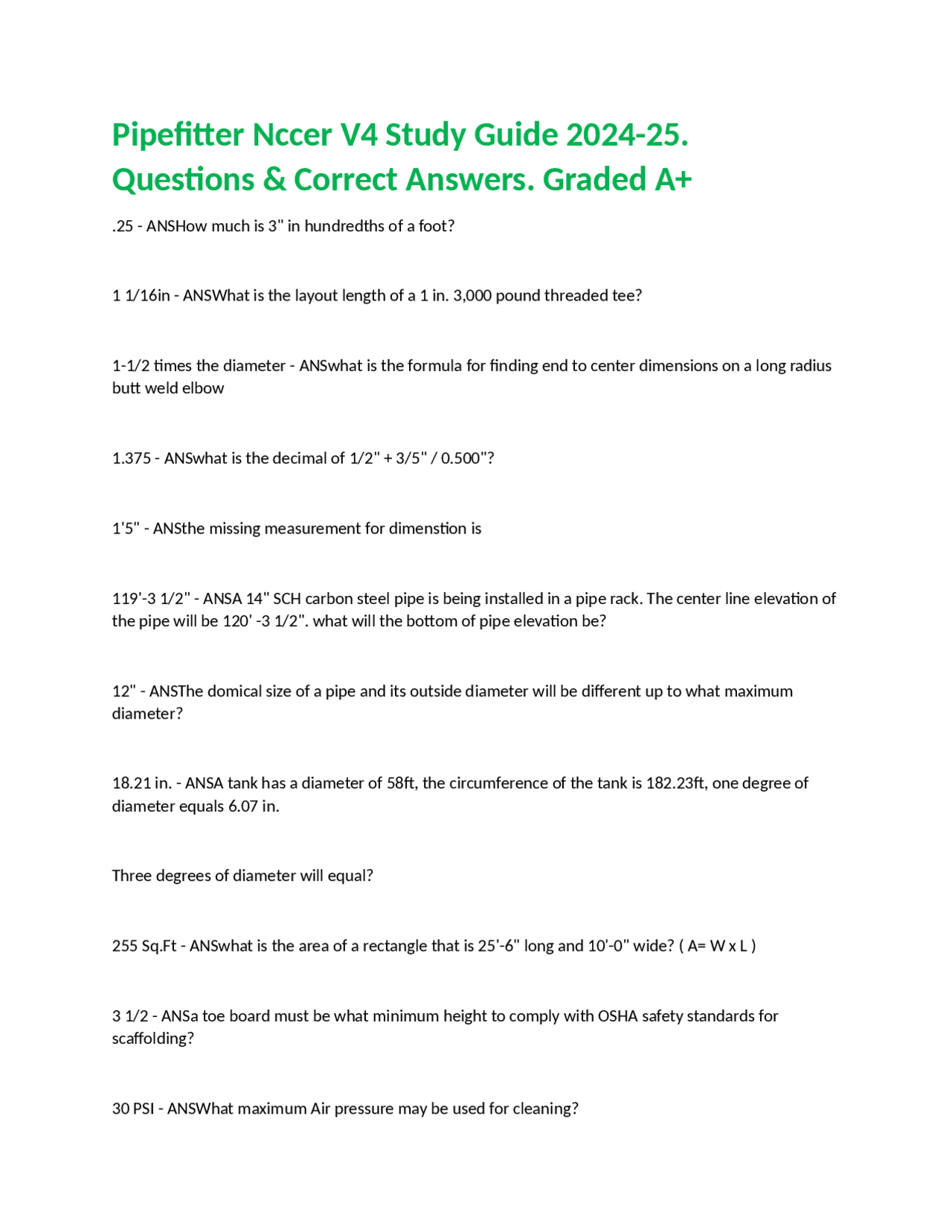Pipefitter Nccer V4 Study Guide 2024-25. Questions & Correct Answers ...