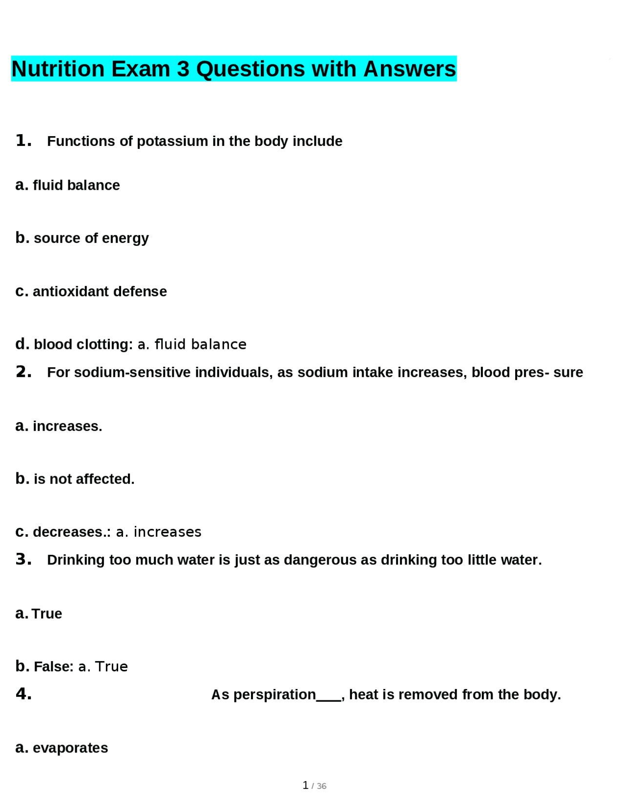 Nutrition Exam 3 Questions with Answers | Exams Nutrition | Docsity