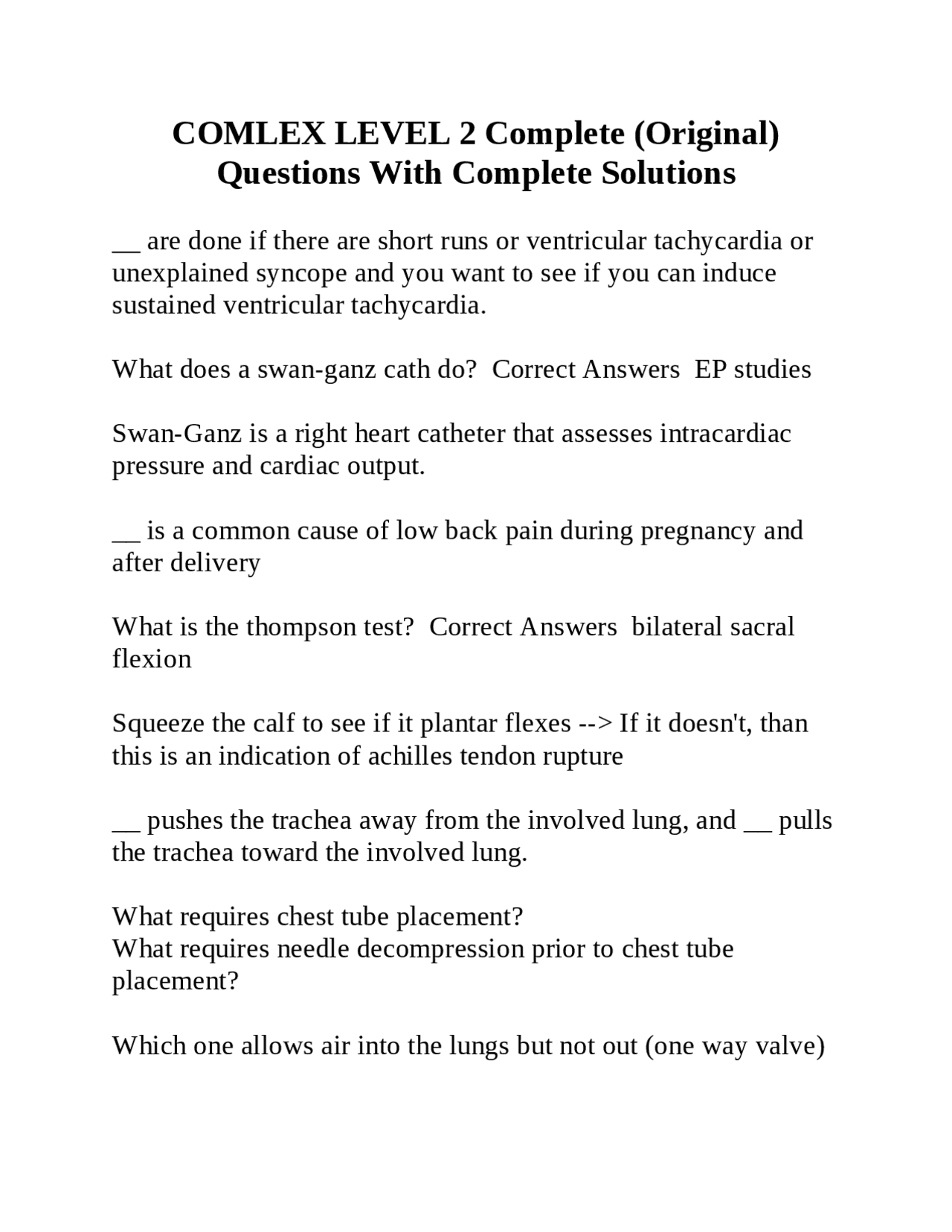 COMLEX LEVEL 2 Complete (Original) Questions With Complete Solutions ...