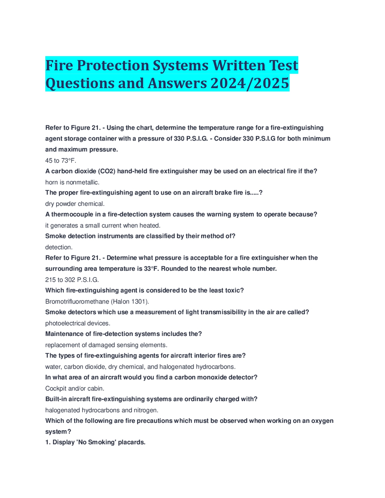 Fire Protection Systems Written Test Questions and Answers 2024/2025 ...