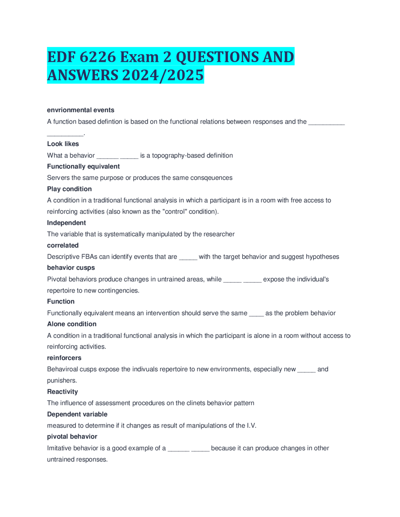 EDF 6226 Exam 2 QUESTIONS AND ANSWERS 2024/2025 | Exams Health sciences ...