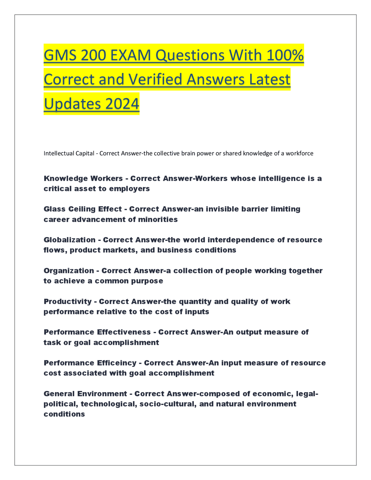 GMS 200 EXAM Questions With 100% Correct and Verified Answers Latest ...