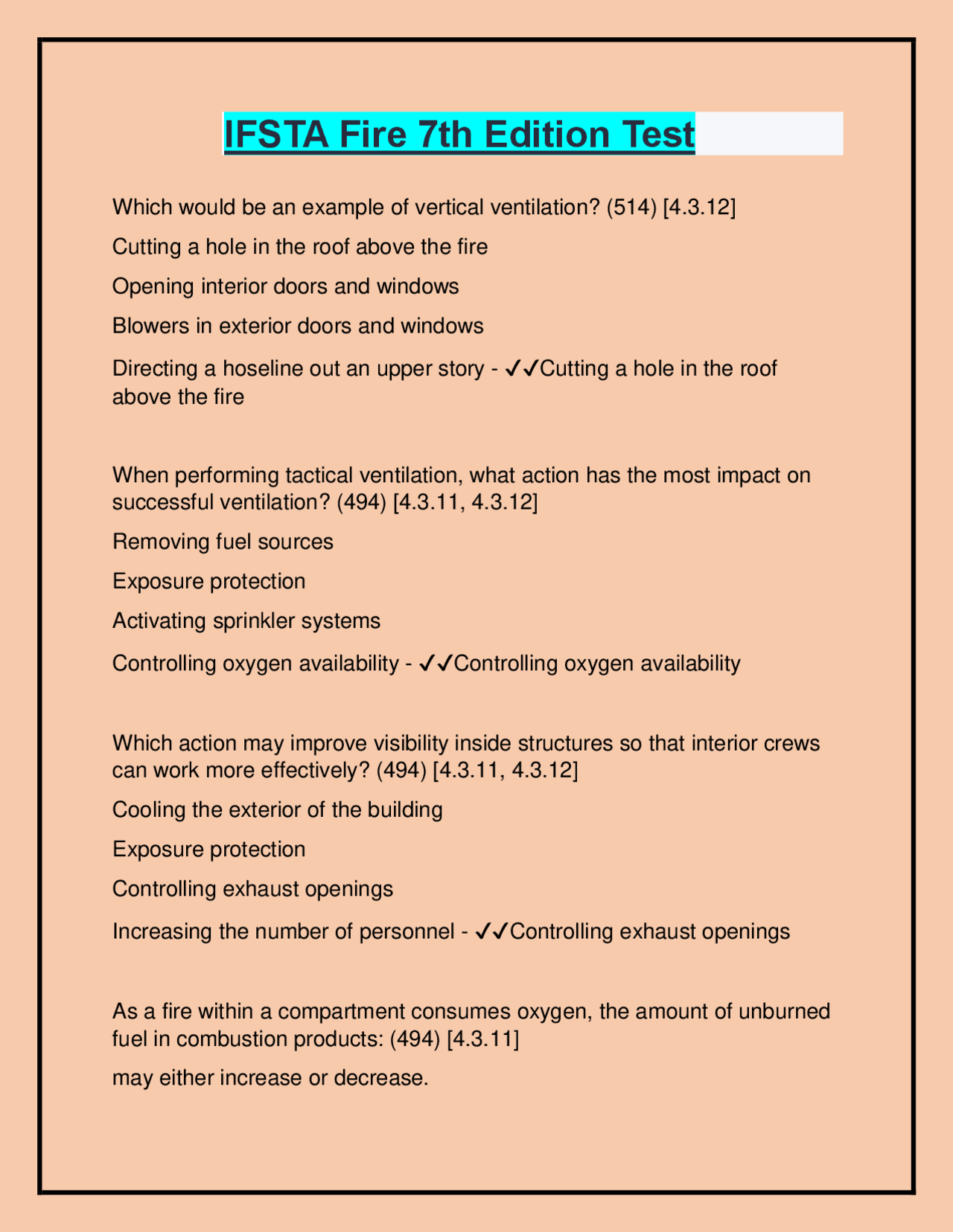 IFSTA Fire 7th Edition Test | Exams Safety and Fire Engineering | Docsity