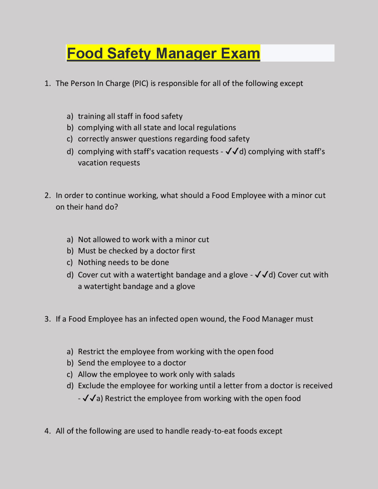 Food Safety Manager Exam with A+ graded Answers | Exams Public Health ...