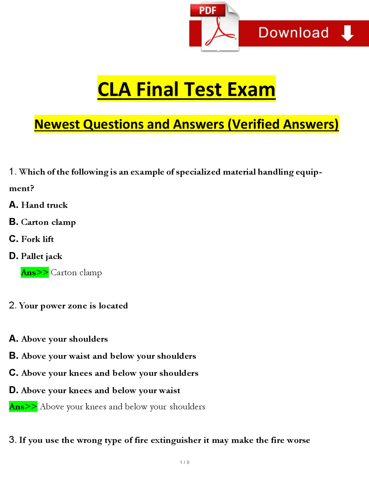 CLA Final Test Exam Newest Questions and Answers (Verified Answers ...