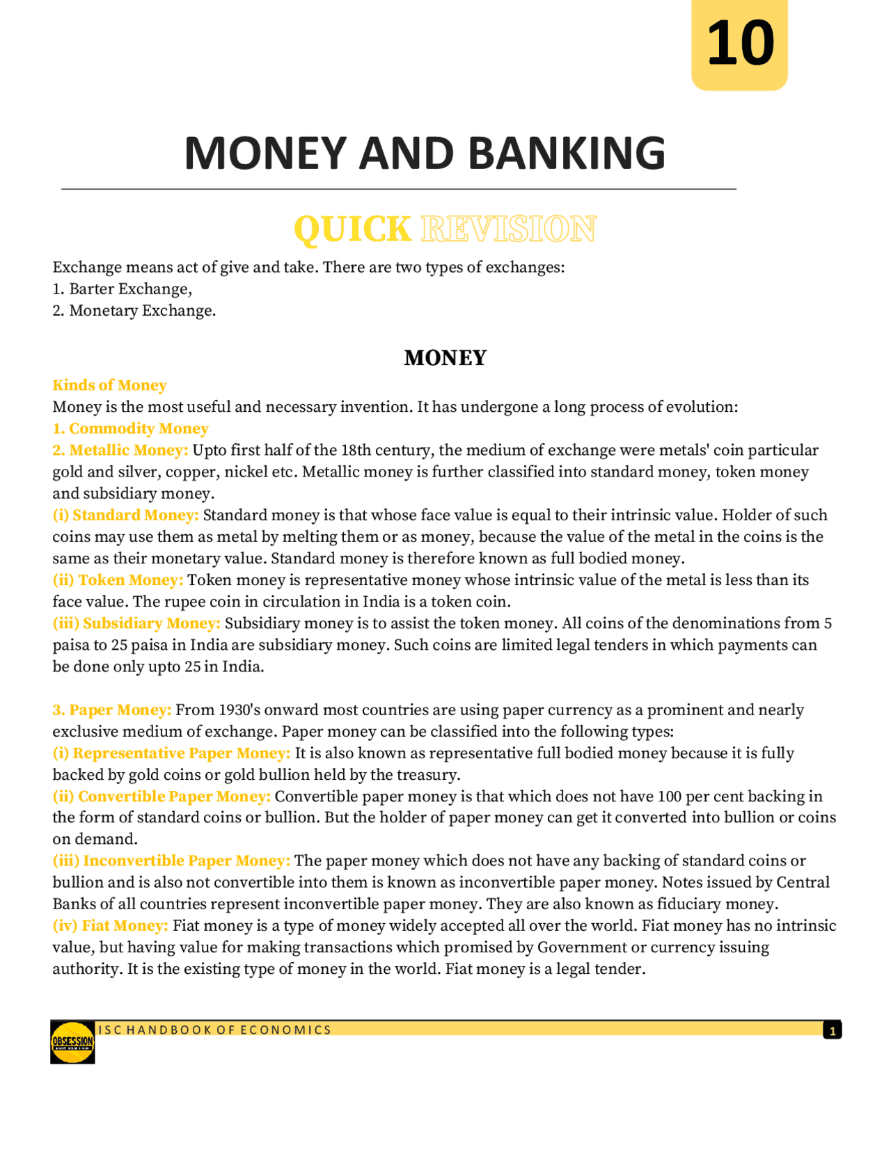 Economics – ISC Handbook of Economics – Money and Banking – Quick ...