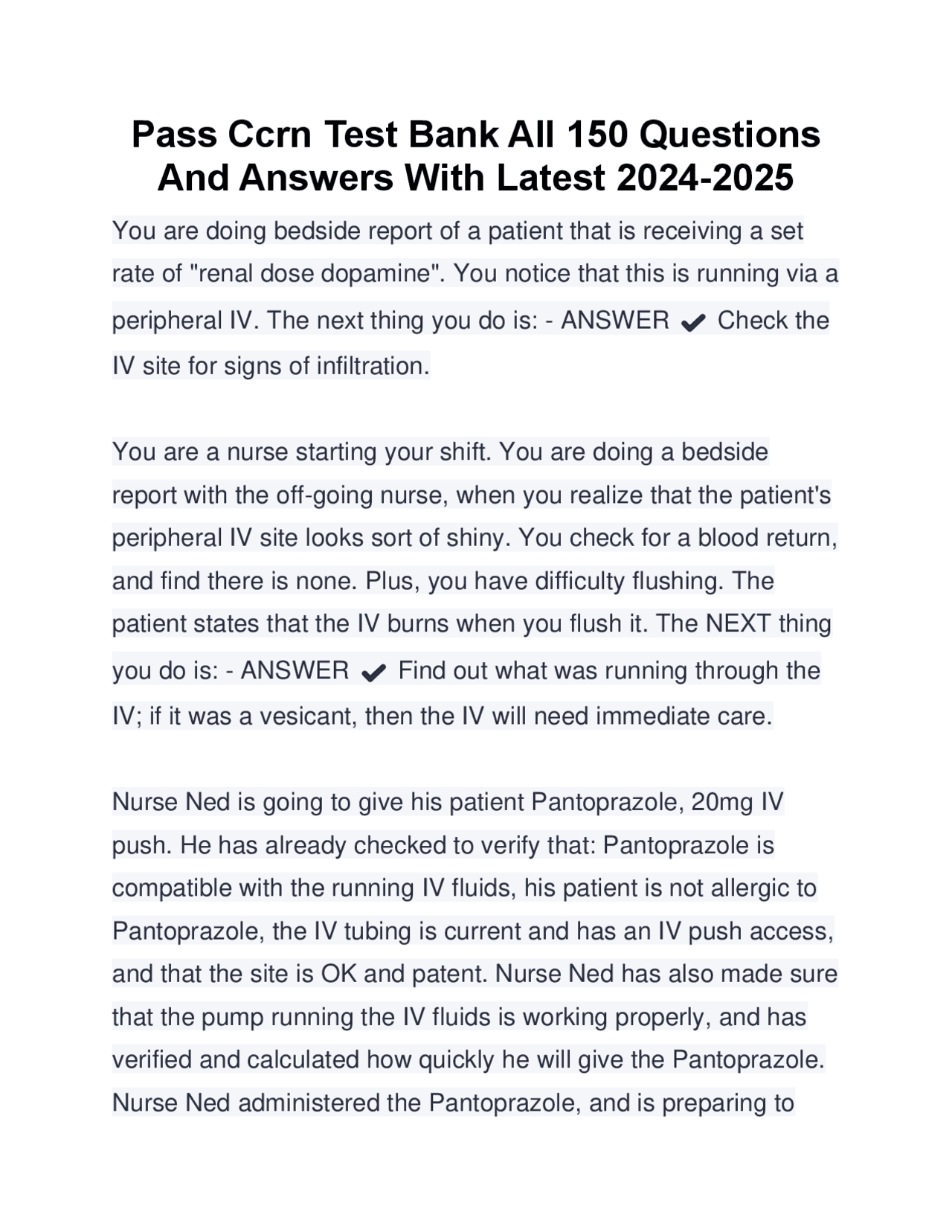 Pass Ccrn Test Bank All 150 Questions And Answers With Latest 2024-2025 ...