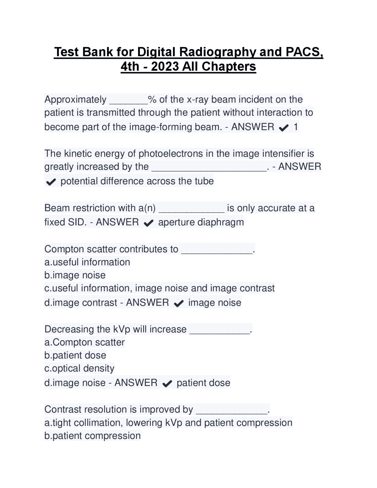 Test Bank for Digital Radiography and PACS, 4th - All Chapters | Exams ...