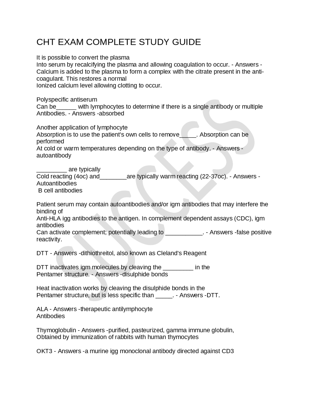 CHT EXAM COMPLETE STUDY GUIDE | Exams Nursing | Docsity