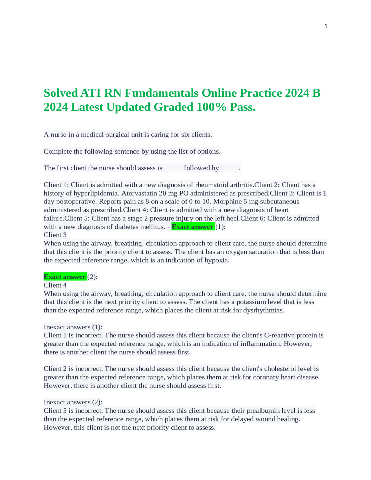 Solved ATI RN Fundamentals Online Practice 2024 B 2024 Latest Updated ...