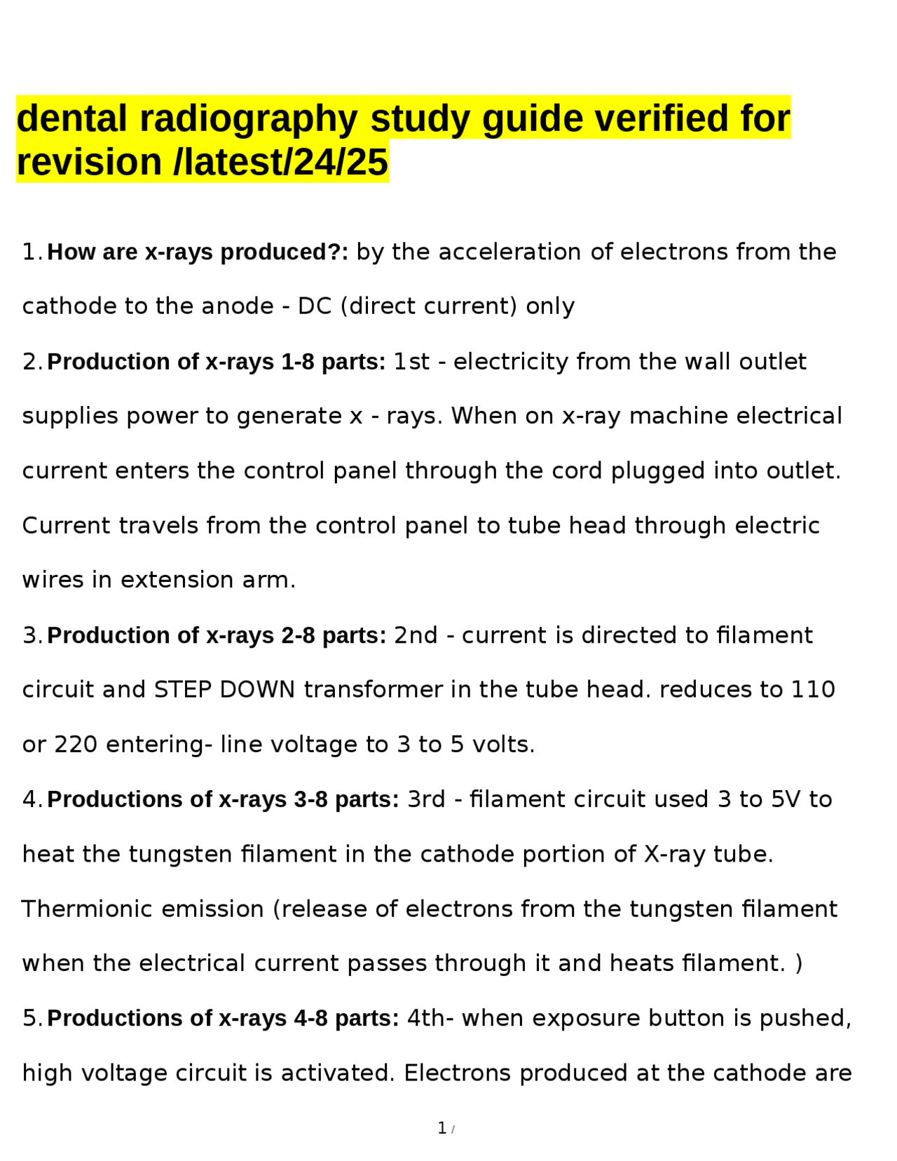 dental radiography study guide verified for revision /latest/24/25 ...