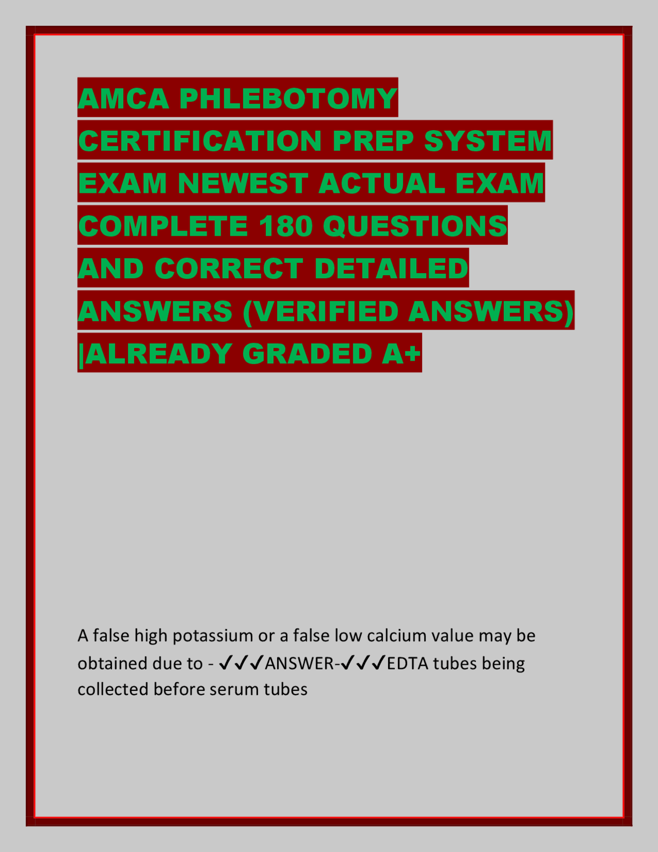 AMCA PHLEBOTOMY CERTIFICATION PREP SYSTEM EXAM NEWEST ACTUAL EXAM ...