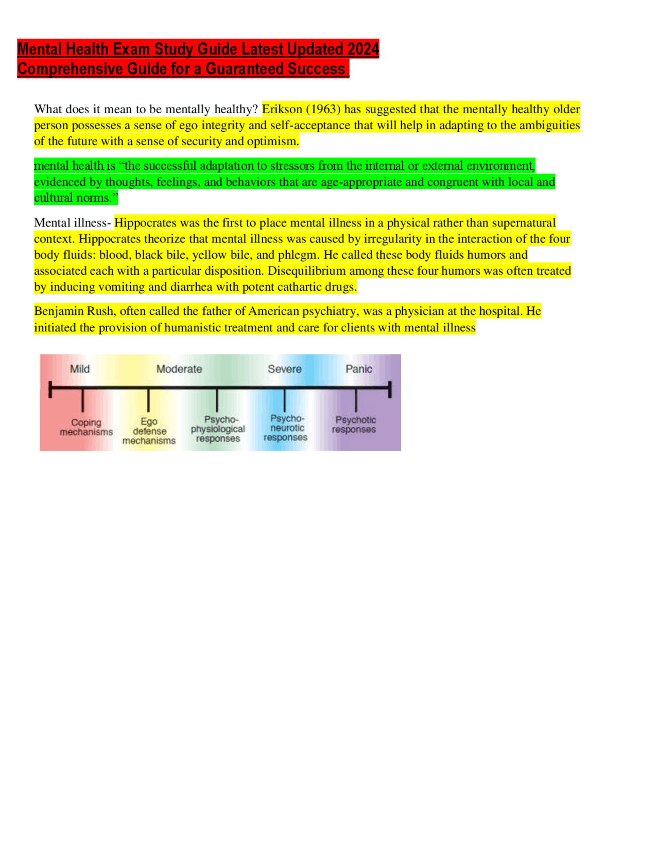 Mental Health Exam Study Guide Latest Updated 2024 Comprehensive Guide ...