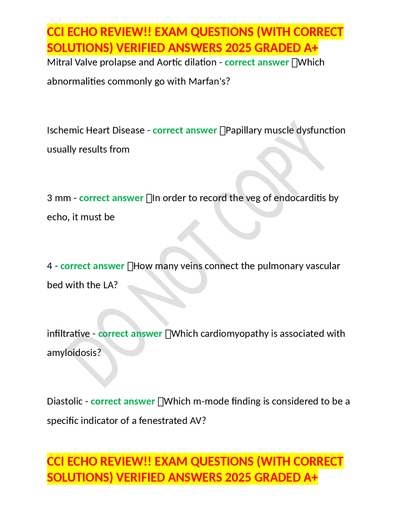 CCI ECHO REVIEW!! EXAM QUESTIONS (WITH CORRECT SOLUTIONS) VERIFIED ...
