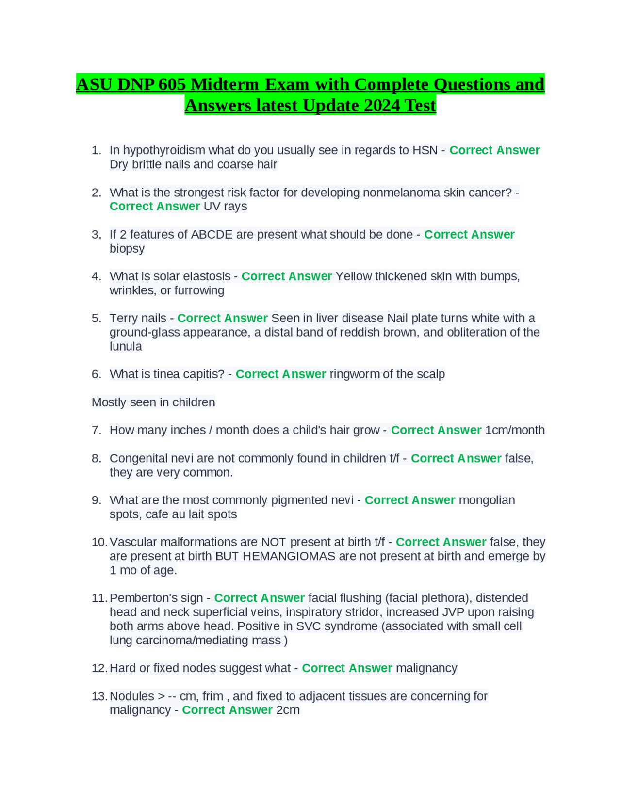 ASU DNP 605 Midterm Exam with Complete Questions and Answers latest ...