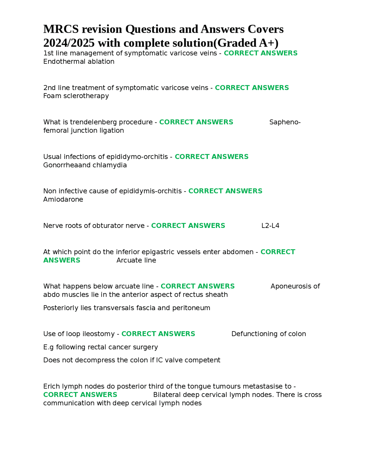 MRCS revision Questions and Answers Covers 2024/2025 with complete ...