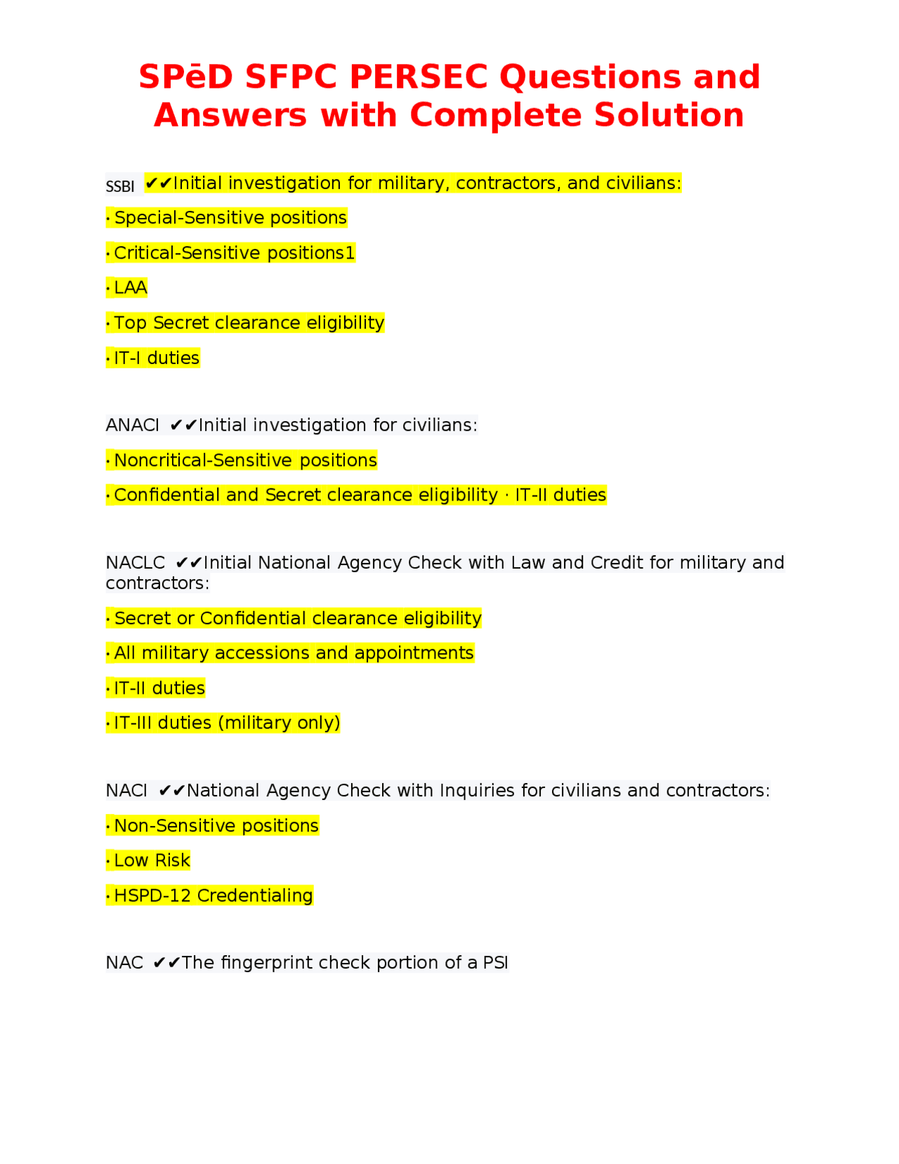 Spēd Sfpc Persec Questions And Answers With Complete Solution Exams Advanced Education Docsity