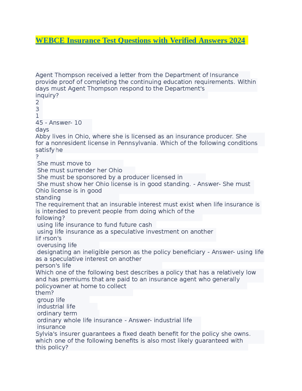 Life Insurance Policy Provisions and Riders | Exams Nursing | Docsity